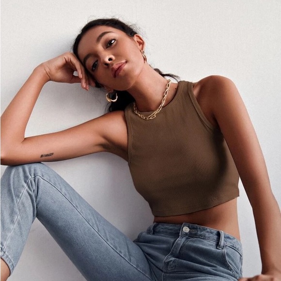 Tops | Coffee Brown Solid Crop Tank Top | Poshmark